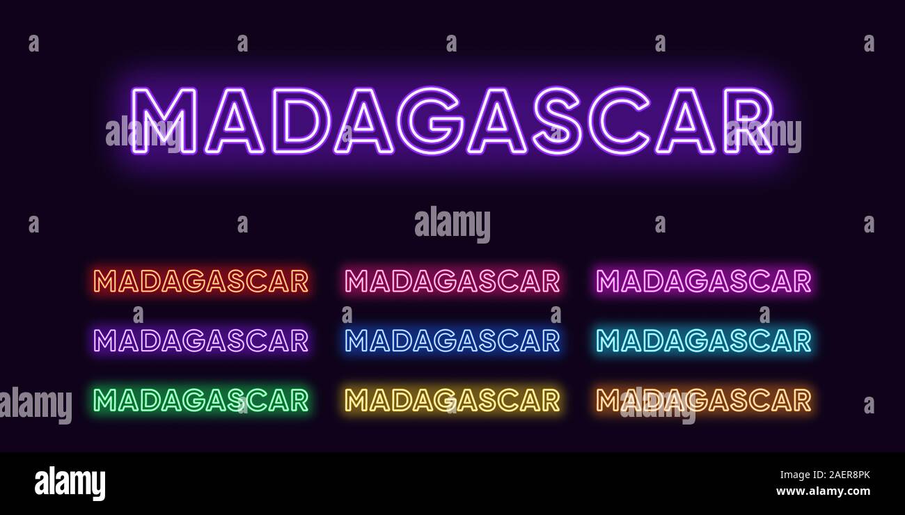 Neon Madagascar name, African island Country. Neon text of Madagascar ...