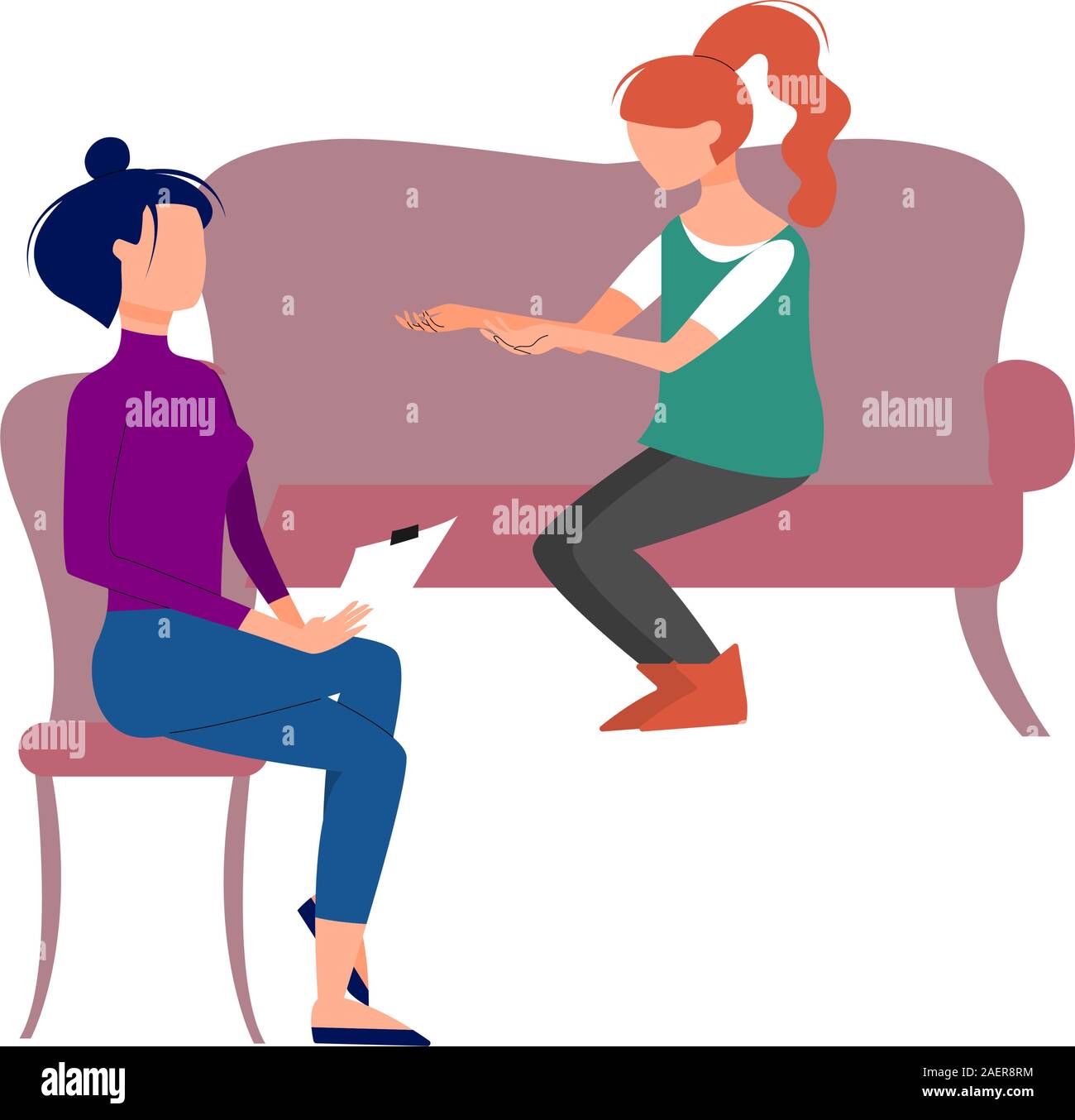Scene of caucasian female therapist consulting female patient. Flat ...