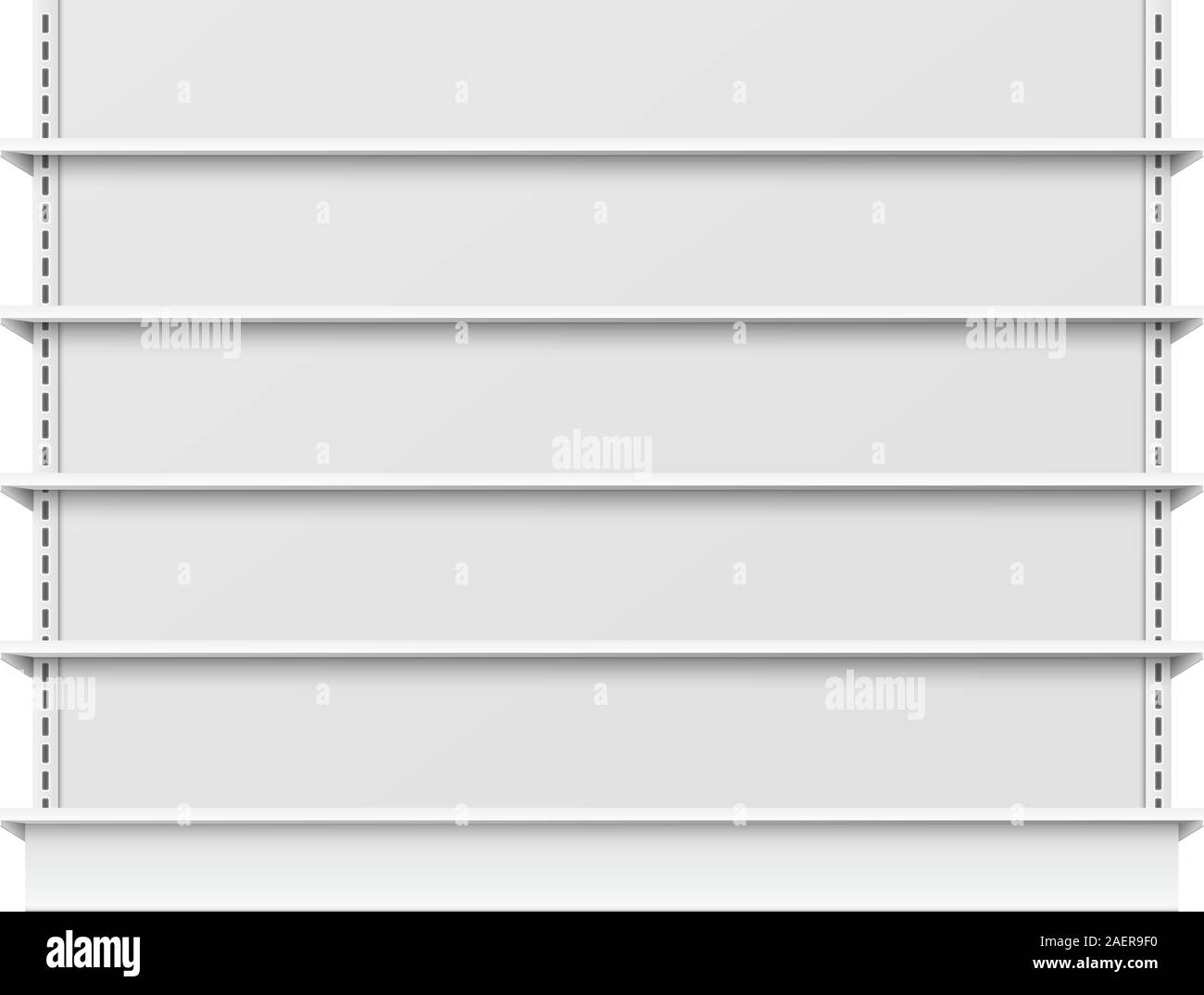 Empty store shelves mockup with blank retail shelfs, wide supermarket ...