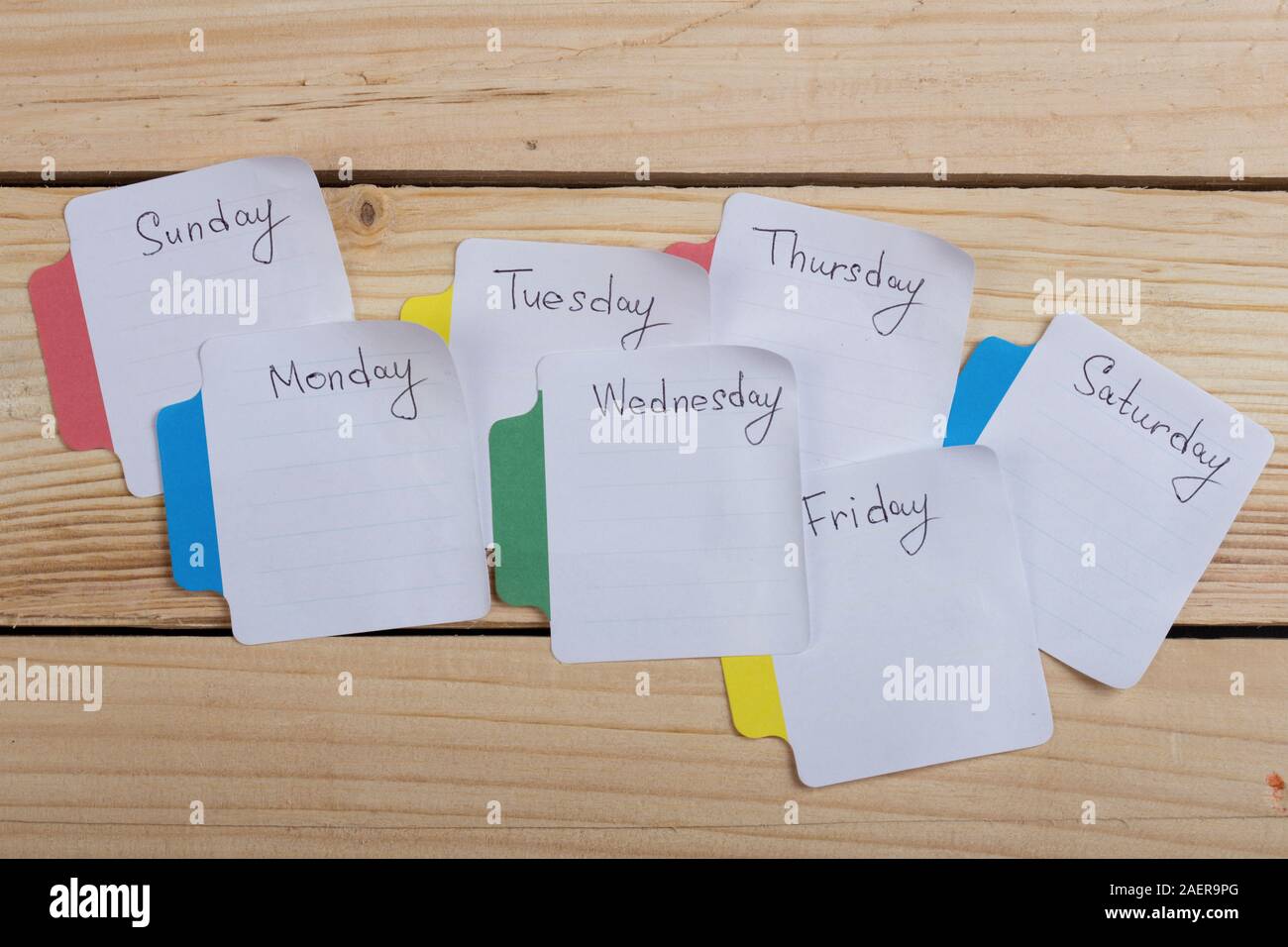 The days of the week - the paper stickers attached to the board is ...