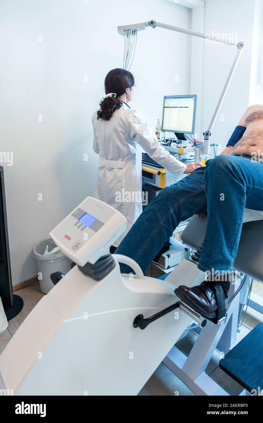 Cardiology strees test. Medical examination to measure oxygene quantity ...