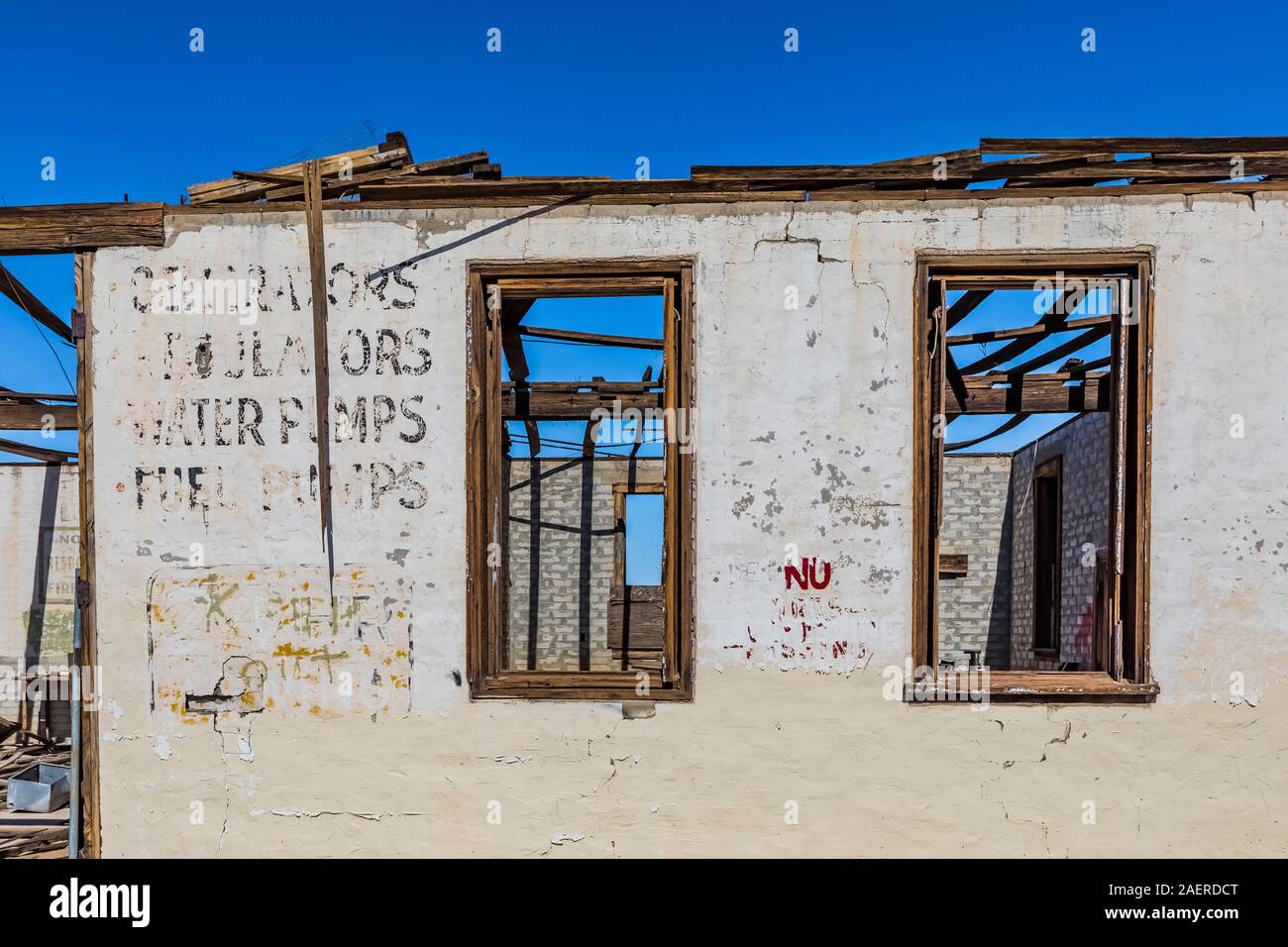 Ruins of an old service station at the ghost town of Ludlow along Route ...