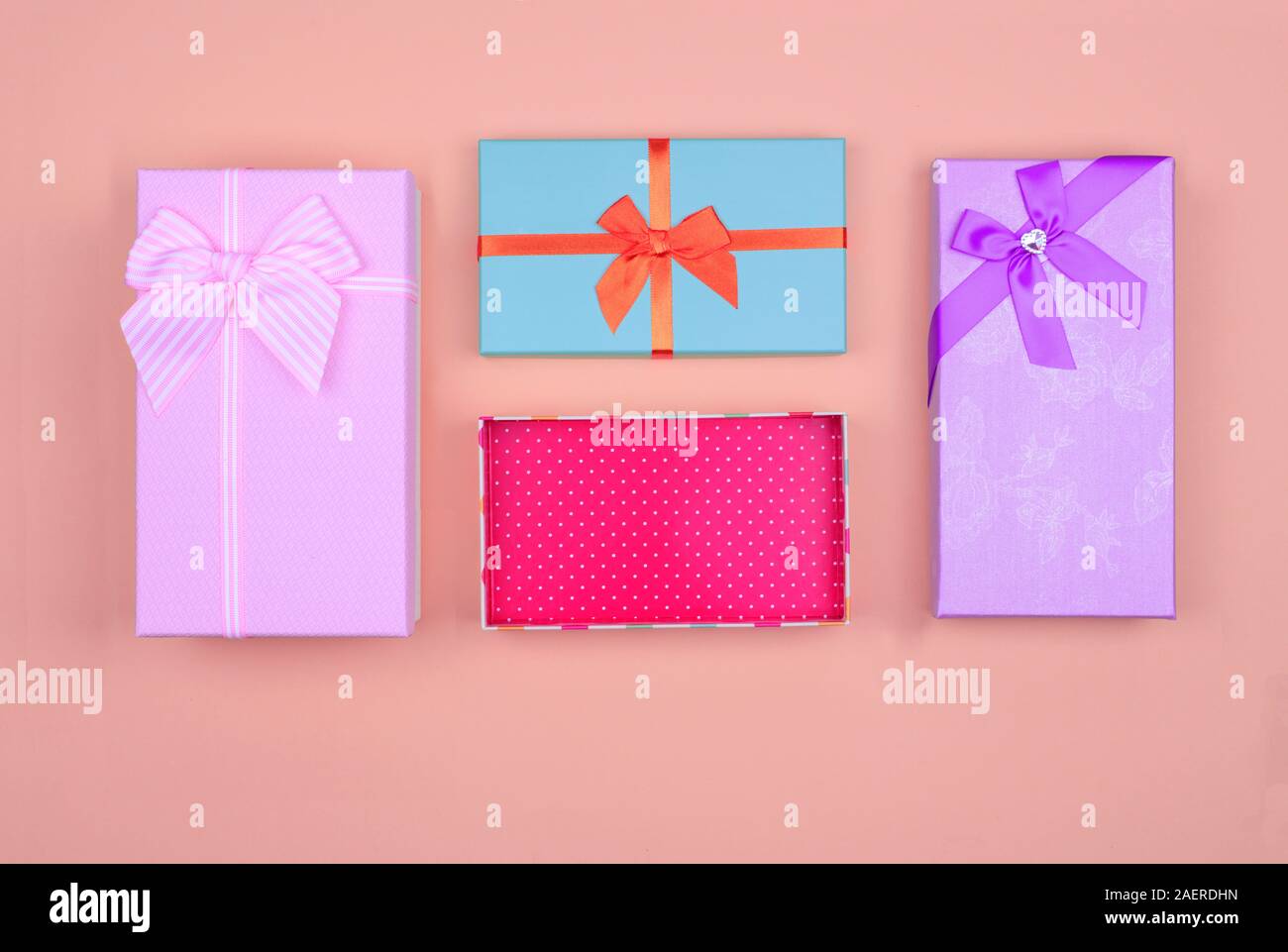colorful rectangular gift boxes with bow Stock Photo - Alamy