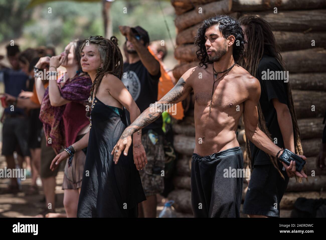 People dancing on the main stage of the psytrance Lost Theory festival ...