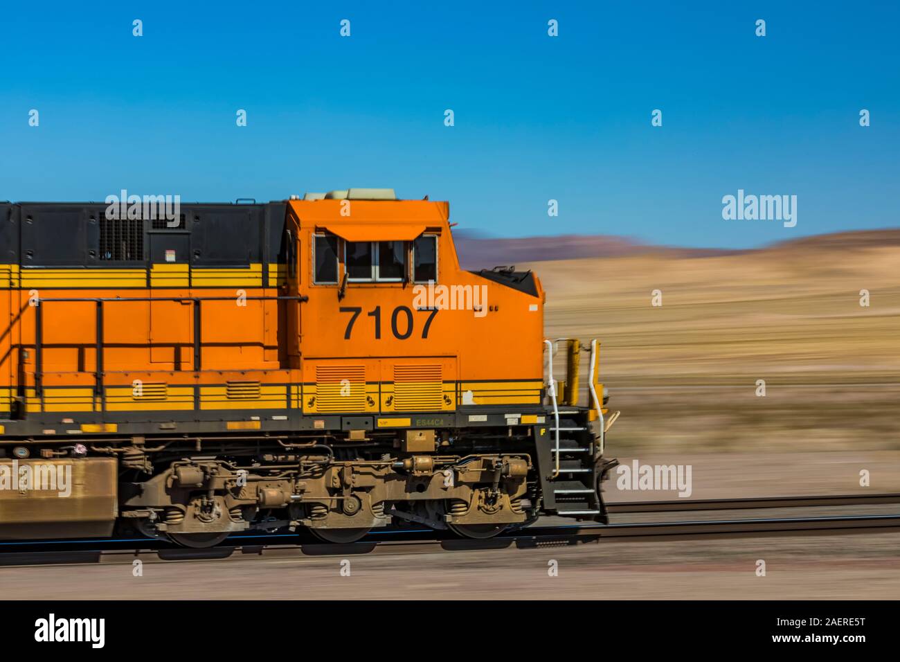 BNSF freight train hauling containers along the line paralleling Route ...