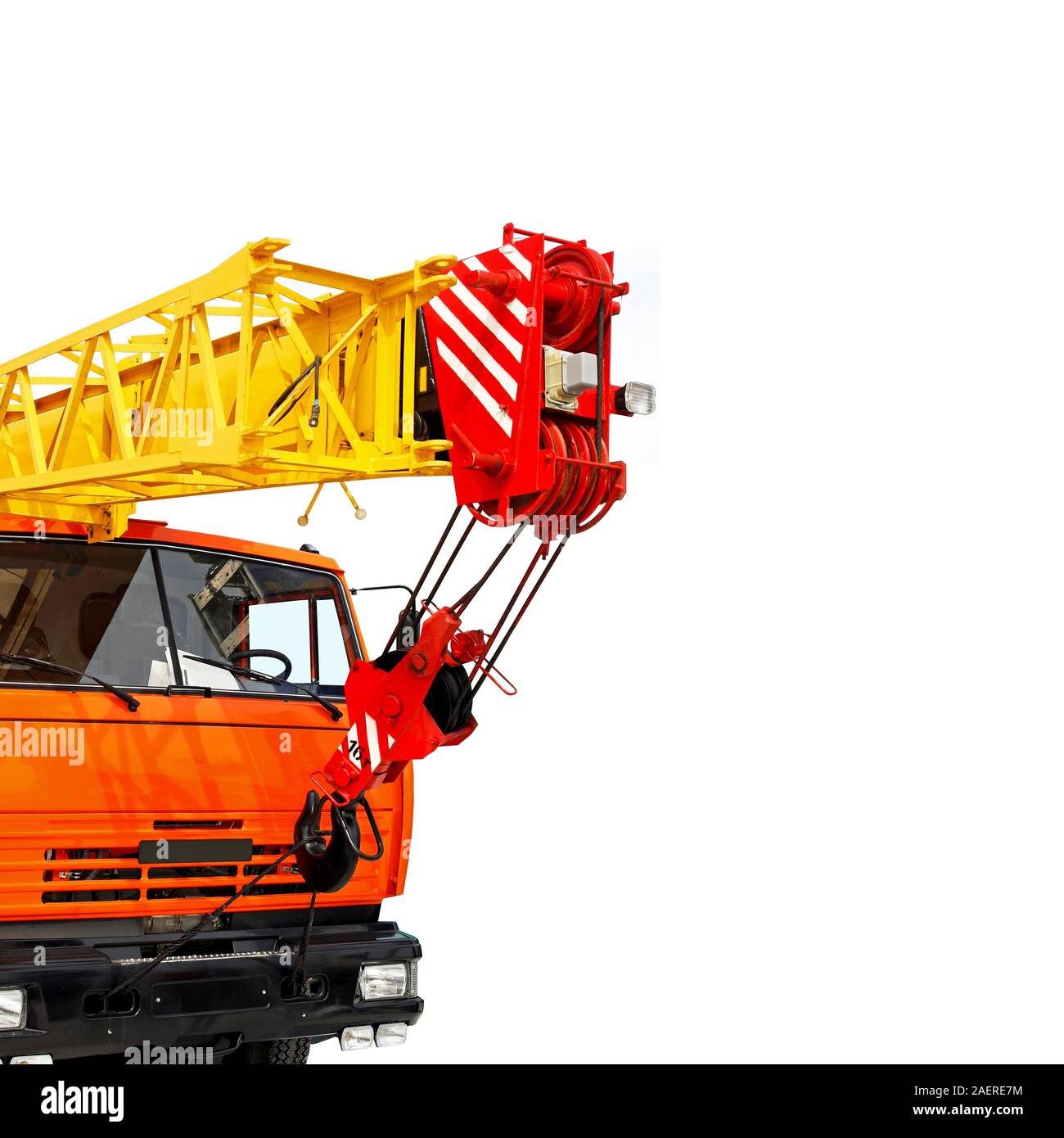 Big mobile truck crane isolated on white Stock Photo - Alamy