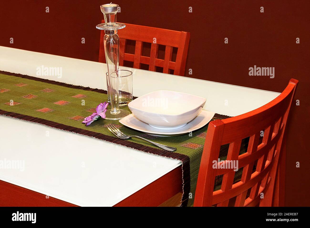 Close up shot of dining table setup Stock Photo - Alamy