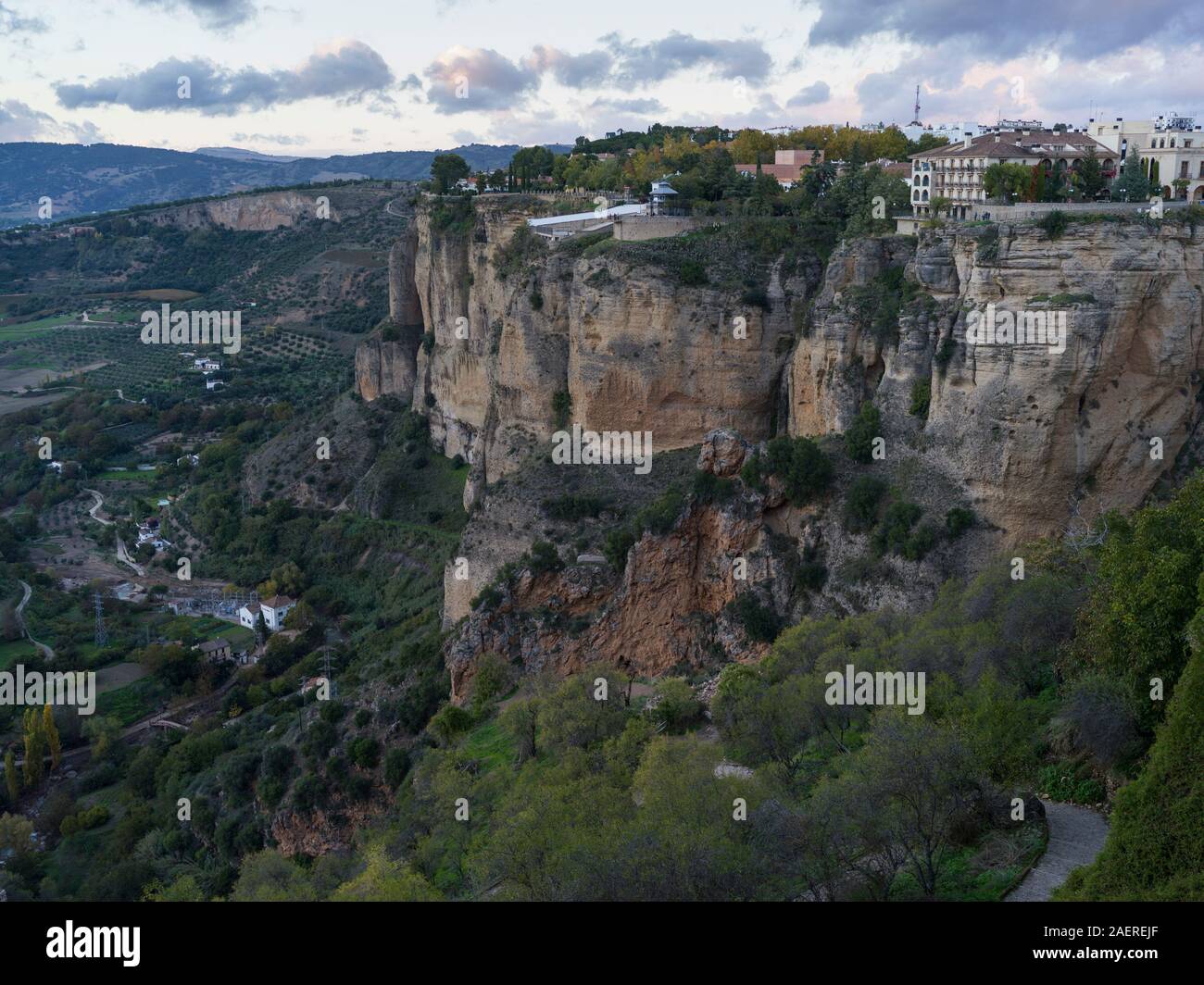Spanish town on the edge of cliff in Ronda, Malaga Province, Spain ...