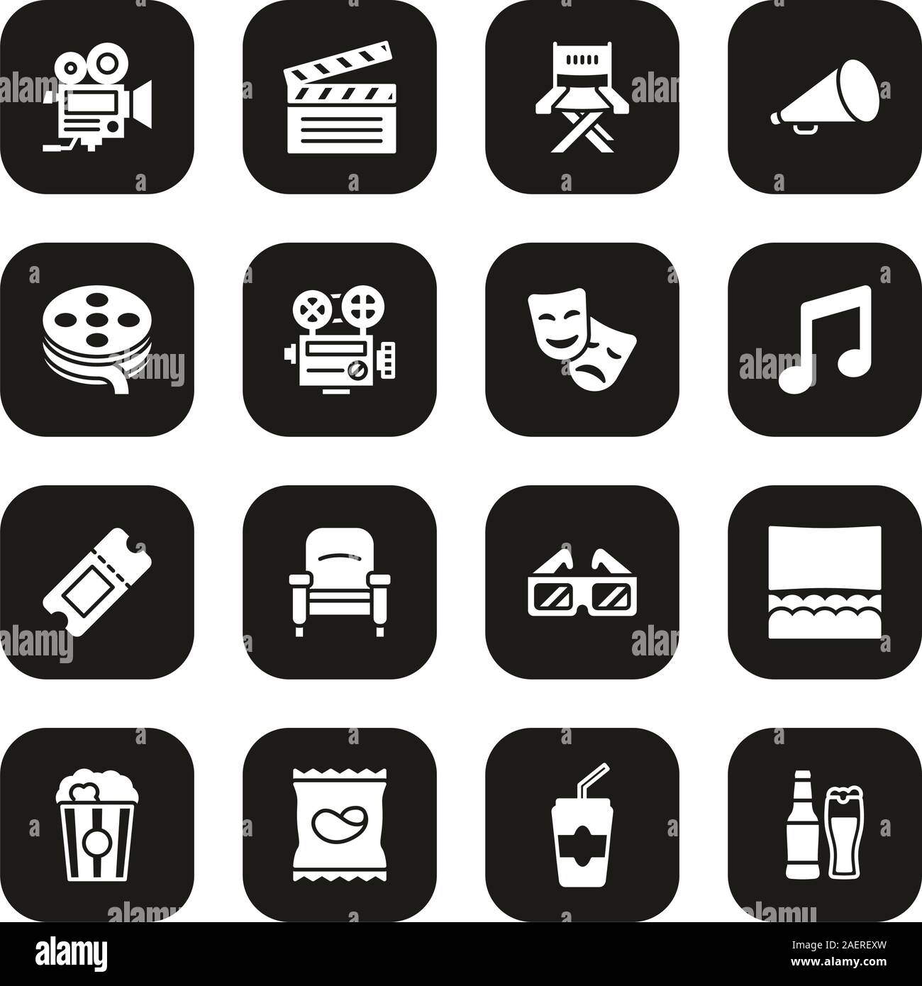 Movie Icons White On Black Set Stock Vector Image & Art - Alamy