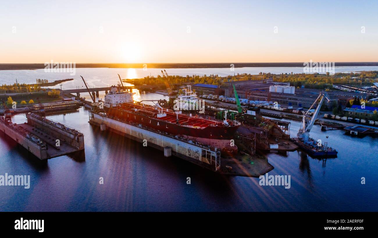 Tanker vessel repair in dry dock Shipyard, Drone shot Stock Photo - Alamy