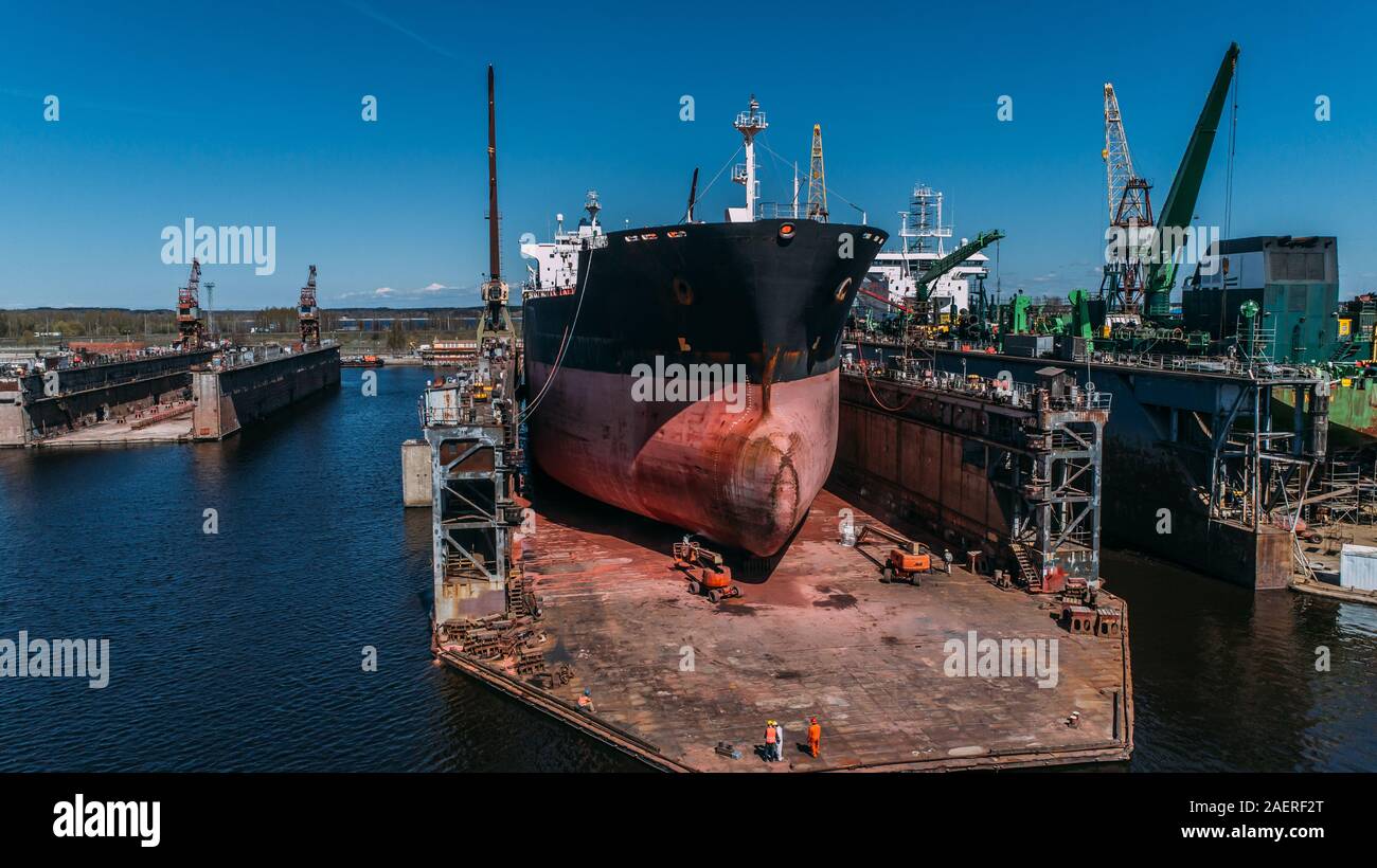 Tanker vessel repair in dry dock Shipyard, Drone shot Stock Photo - Alamy
