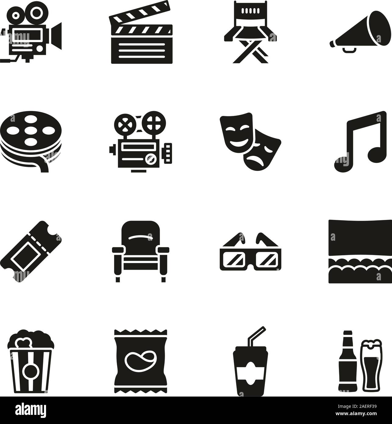 Movie Icons Black & White Set Stock Vector Image & Art - Alamy