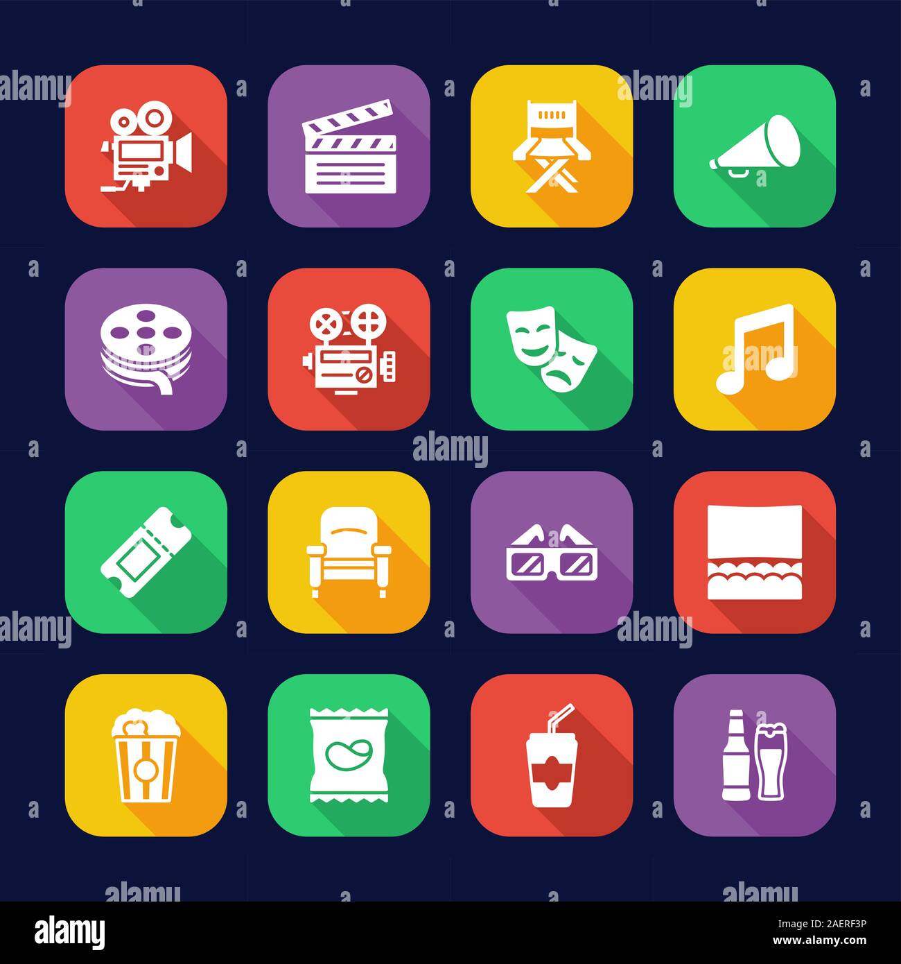 Movie Icons Flat Design Set Stock Vector Image & Art - Alamy