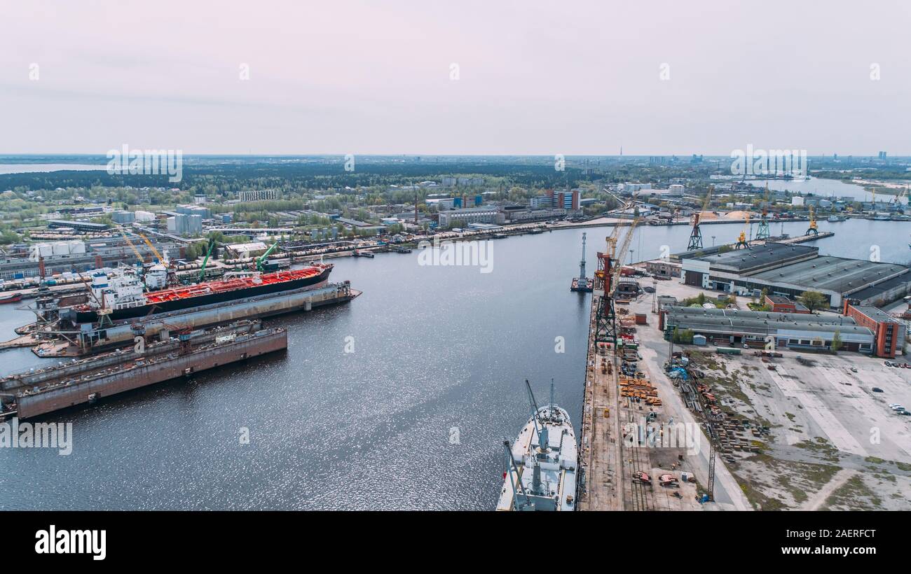 Tanker vessel repair in dry dock Shipyard, Drone shot Stock Photo - Alamy