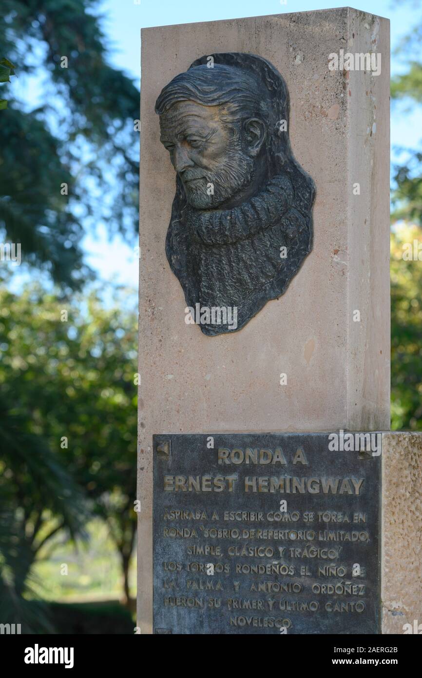 Memorial of Eernest Hemingway in Ronda, Malaga Province, Spain Stock ...