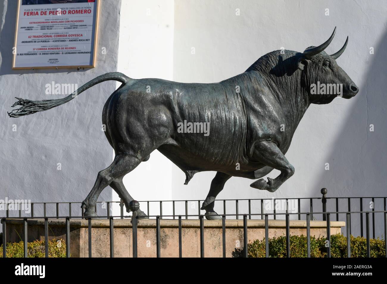 Statue of fighting bull monument in Ronda, Malaga Province, Spain Stock ...