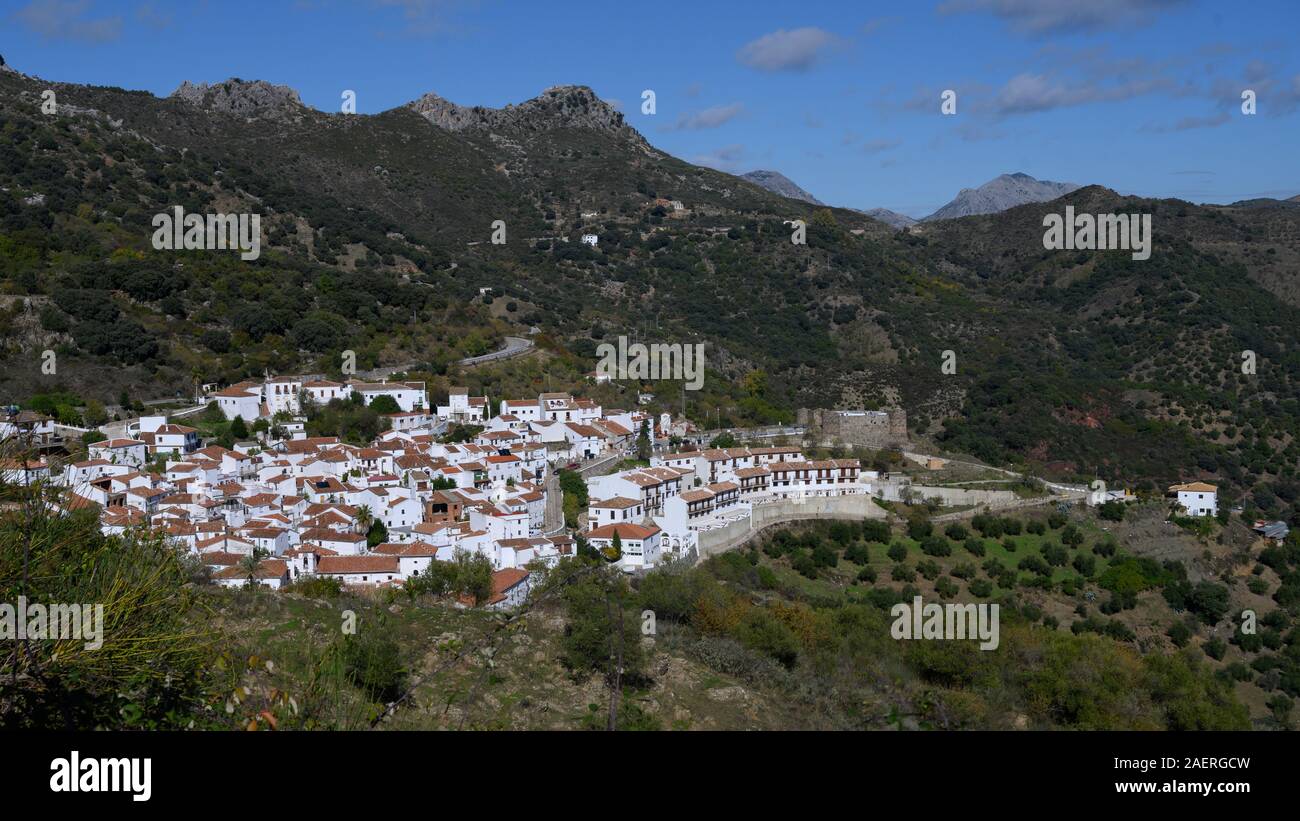 Aerial view of houses in a town, Benadalid, Malaga Province, Spain ...