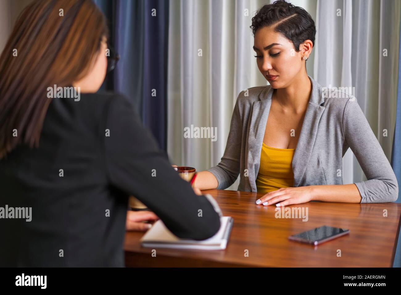Two women discussing business in a meeting Stock Photo - Alamy