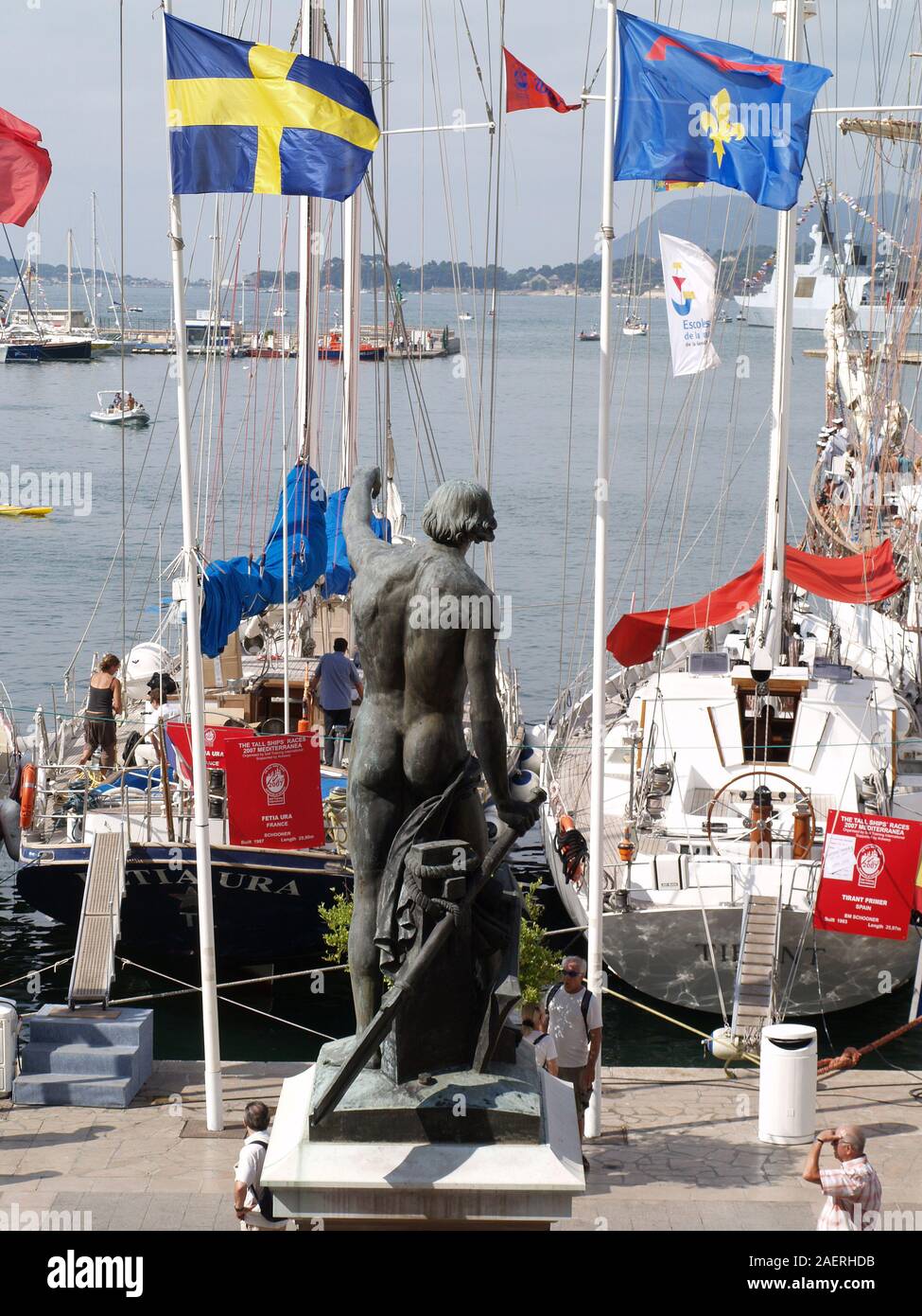 Statue of the navigational genius on the port of Toulon during the tall ...