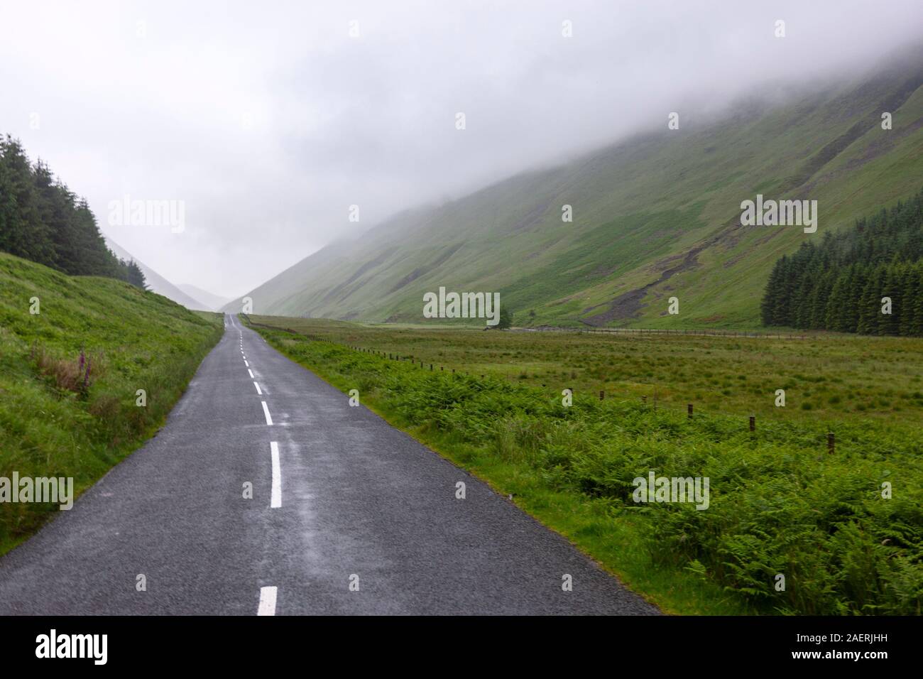 Long road A798 near Grey Mares Tail Nature Reserve, A708, Scotland, UK ...