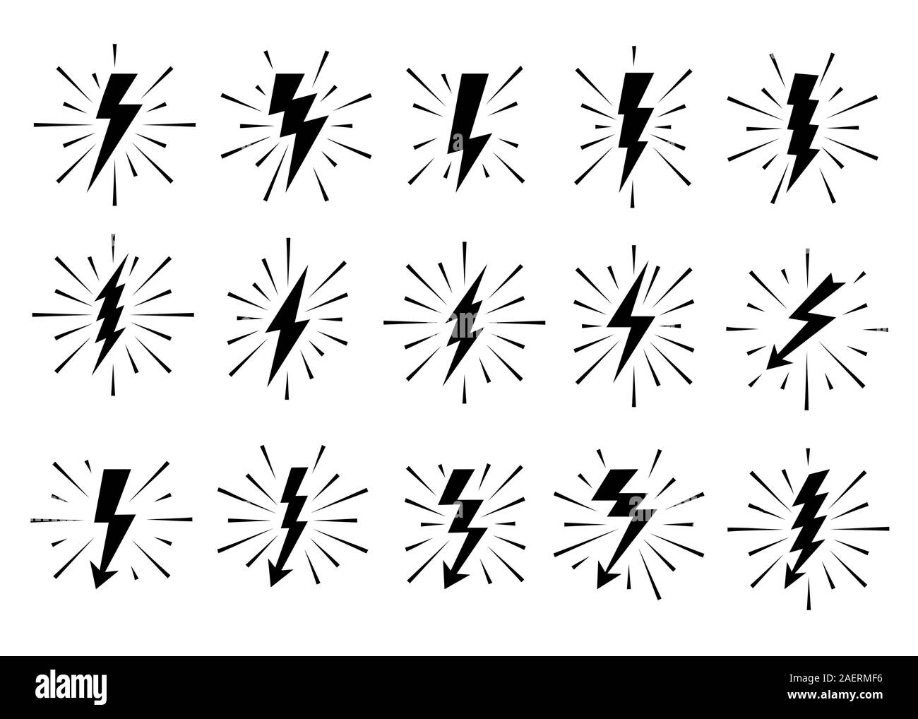 Lightning bolts vector logo set. Concept of energy and electricity ...