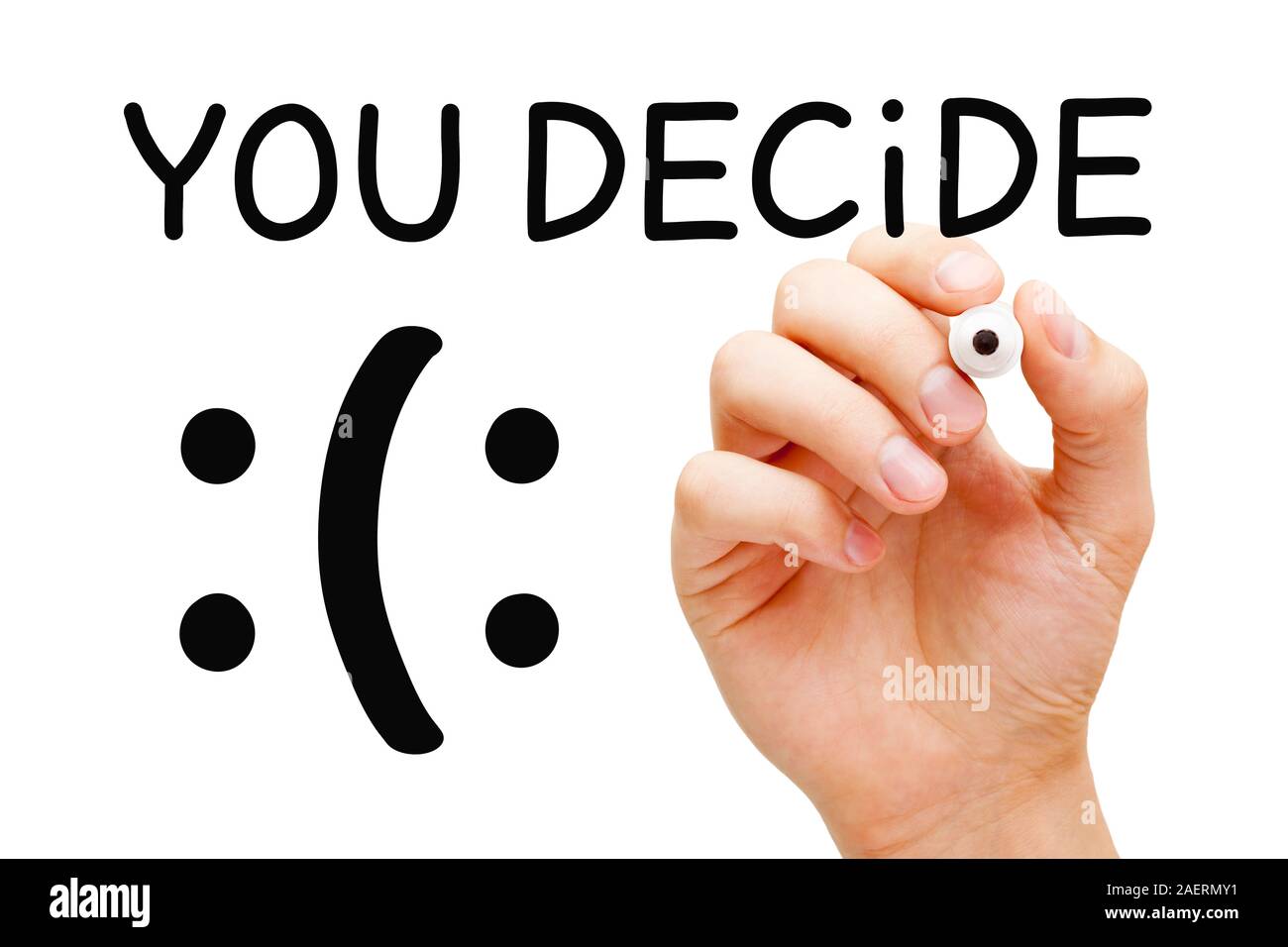 Hand drawing Happy or Unhappy You Decide concept with marker on ...