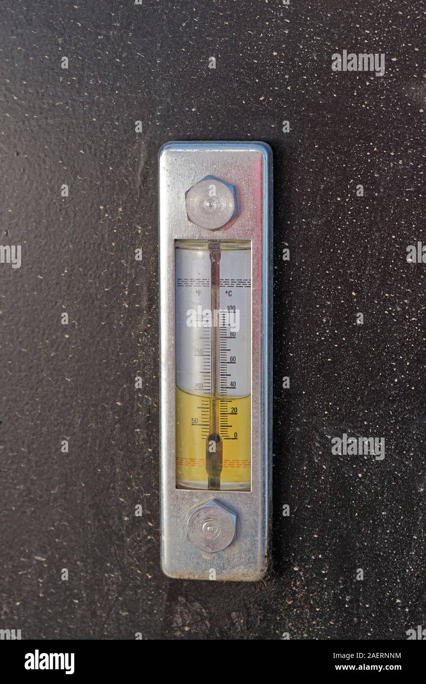 Liquid thermometer temperature gauge at construction machine equipment ...