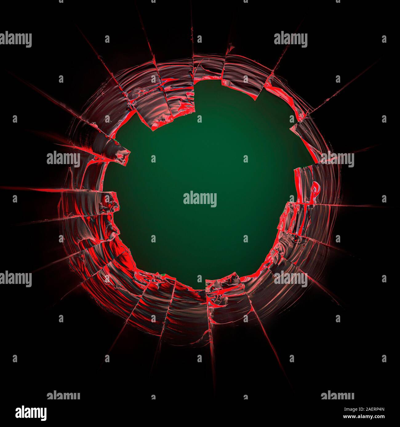Cracks in glass in the form of a spider web. on black background. Lines ...