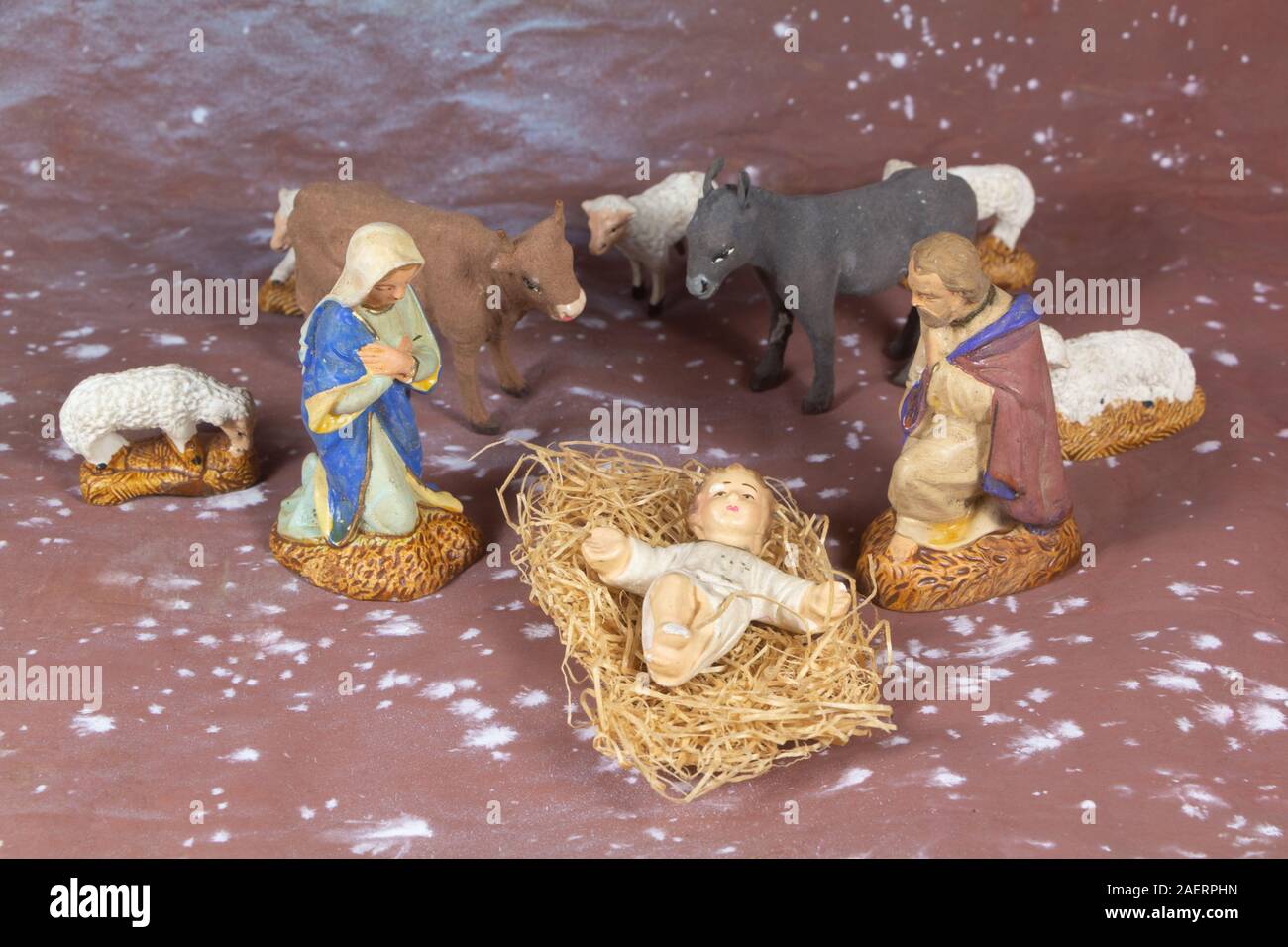 Nativity scene with provencal Christmas crib figures in terracotta ...