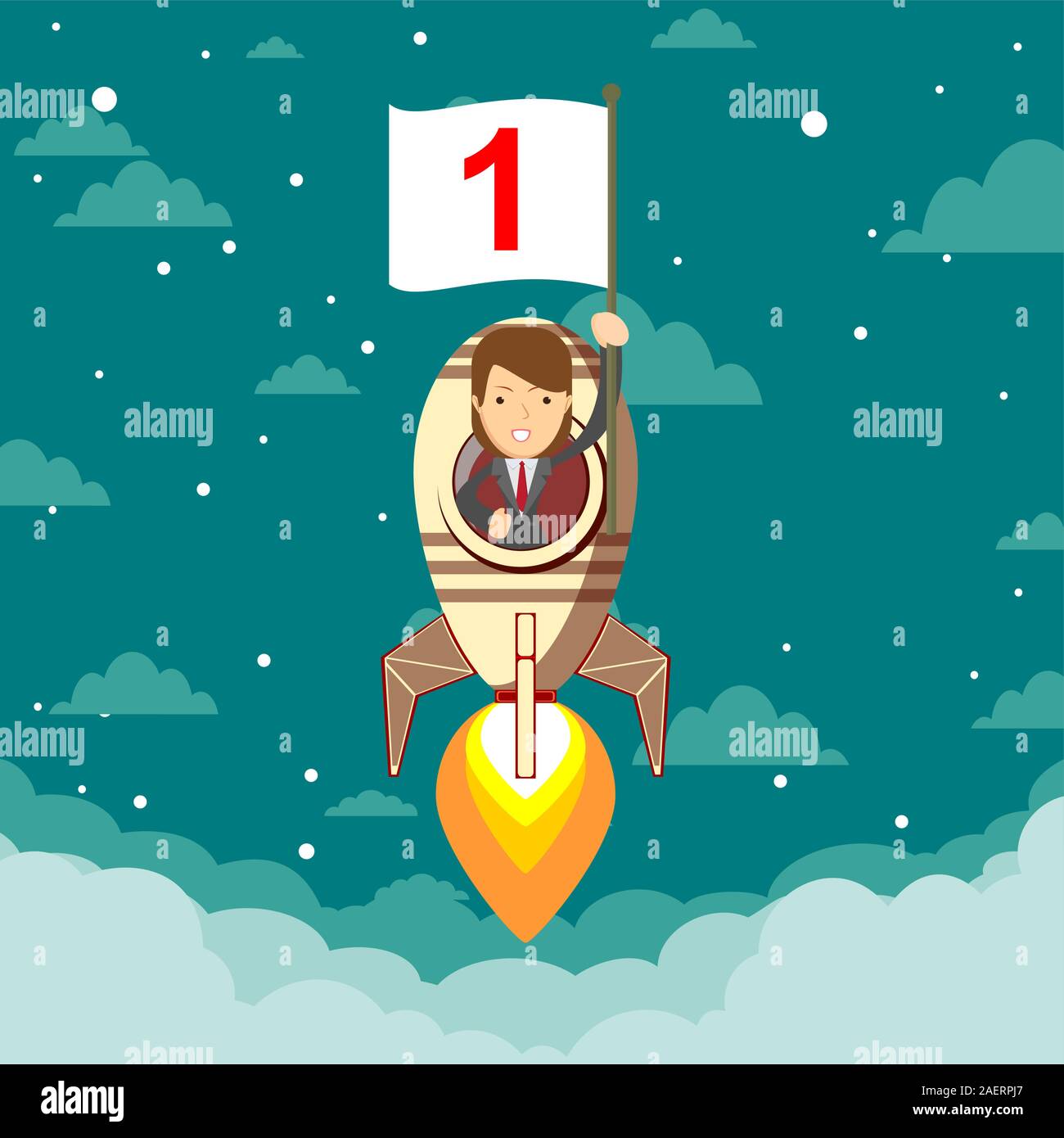 Happy businessman on a rocket ship launching to starry sky Stock Vector ...