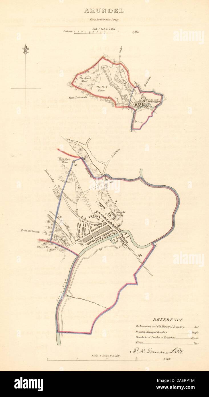 ARUNDEL borough/town plan. BOUNDARY COMMISSION. Sussex. DAWSON 1837 old ...