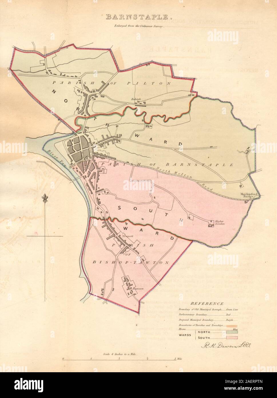 BARNSTAPLE borough/town plan. BOUNDARY COMMISSION. Devon. DAWSON 1837 ...