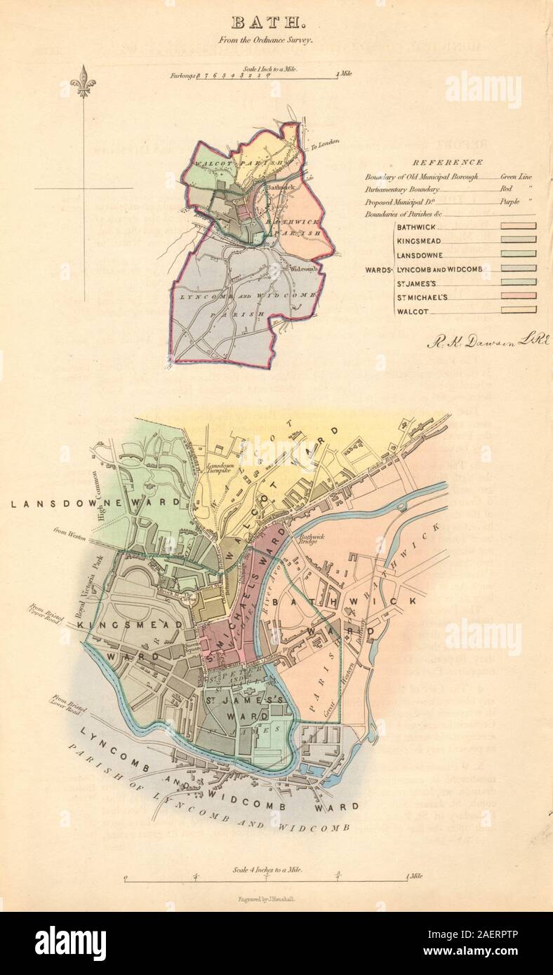 BATH borough/town/city plan. BOUNDARY COMMISSION. Somerset. DAWSON 1837 ...