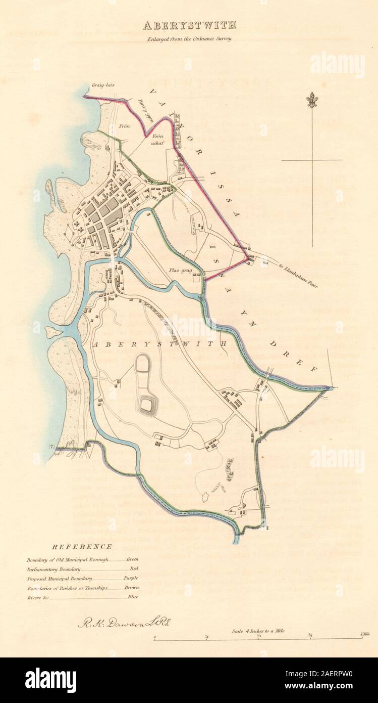 ABERYSTWYTH borough/town plan. BOUNDARY COMMISSION. Wales. DAWSON 1837 ...
