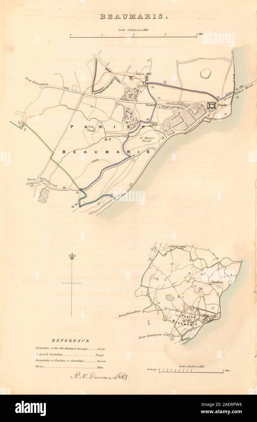 BEAUMARIS borough/town plan. BOUNDARY COMMISSION. Wales. DAWSON 1837 ...