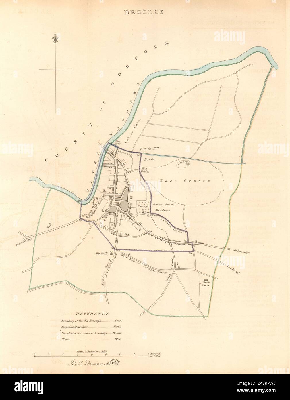 BECCLES borough/town plan. BOUNDARY COMMISSION. Suffolk. DAWSON 1837 ...