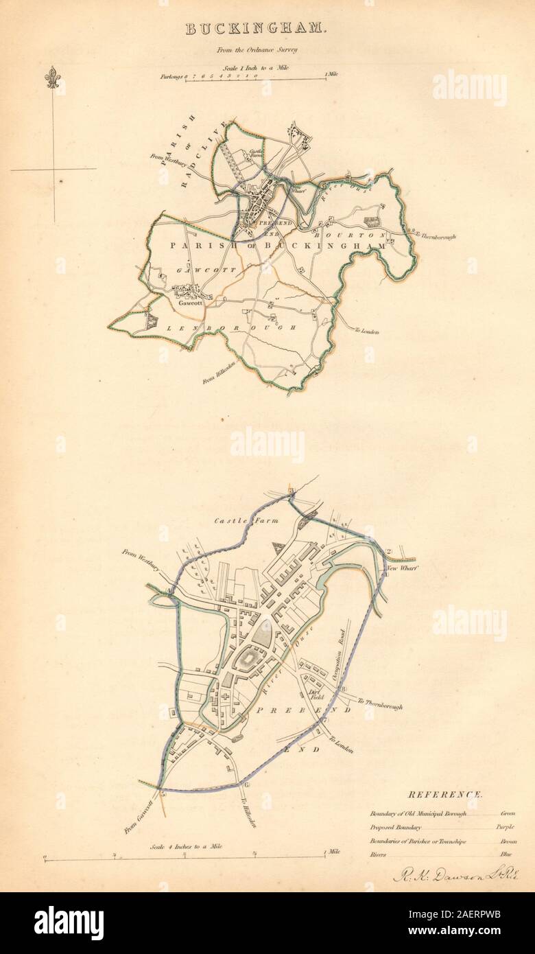 BUCKINGHAM borough/town plan. BOUNDARY COMMISSION. DAWSON 1837 old ...