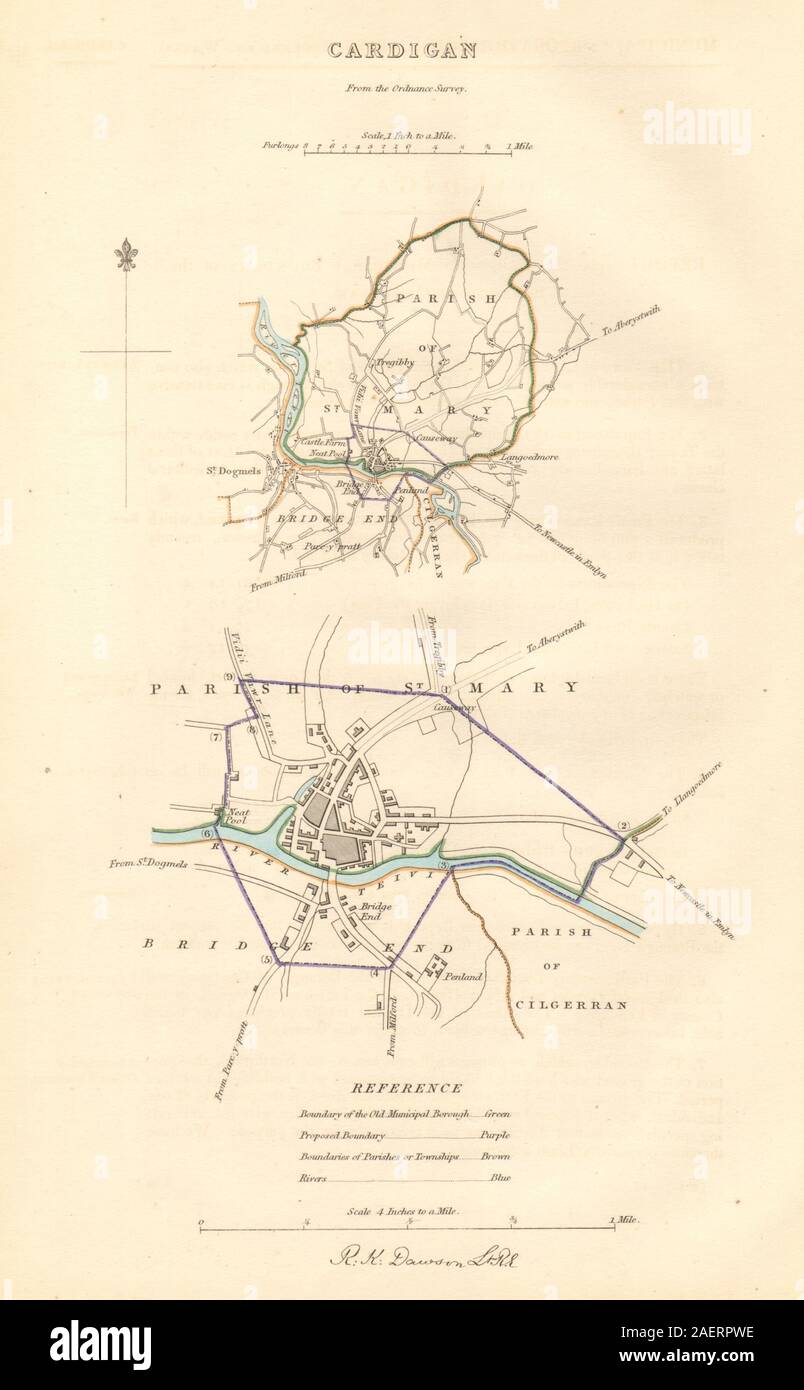 CARDIGAN borough/town plan. BOUNDARY COMMISSION. Wales. DAWSON 1837 old ...