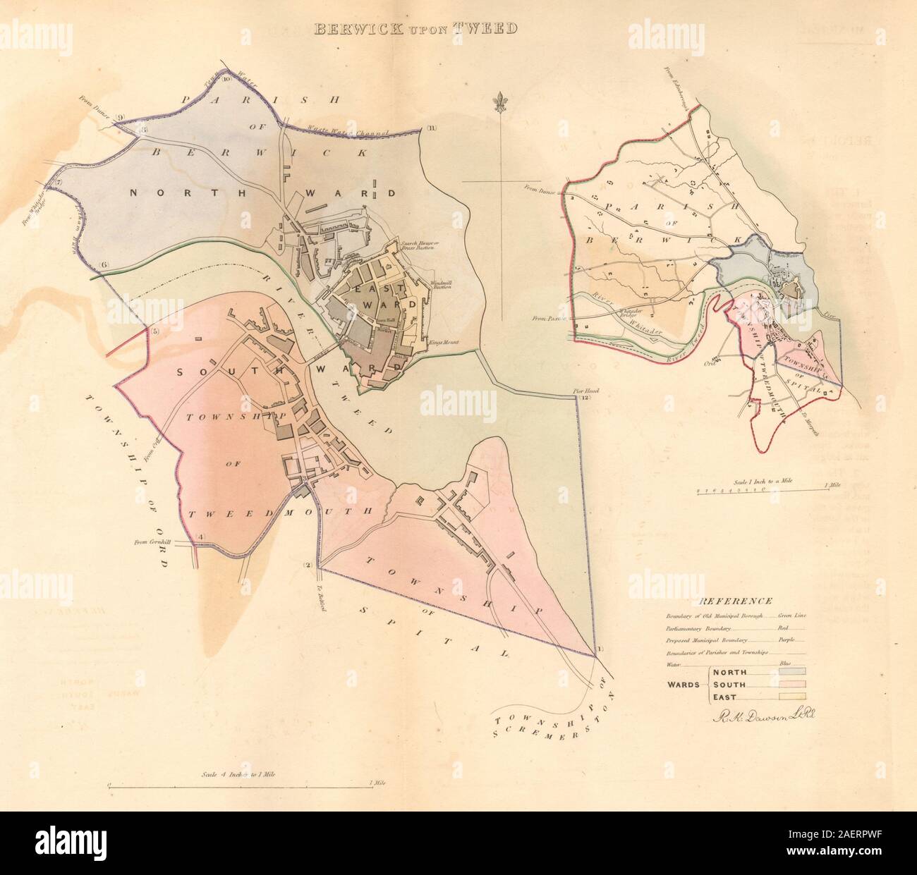 BERWICK UPON TWEED borough/town plan BOUNDARY COMMISSION. DAWSON 1837 ...