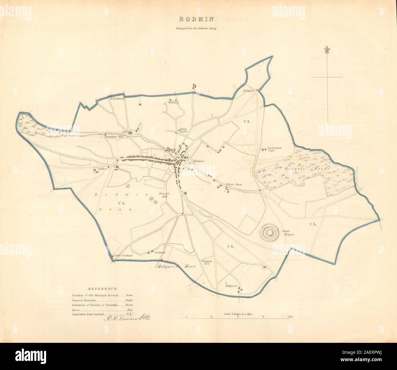 BODMIN borough/town plan. BOUNDARY COMMISSION. Cornwall. DAWSON 1837 ...