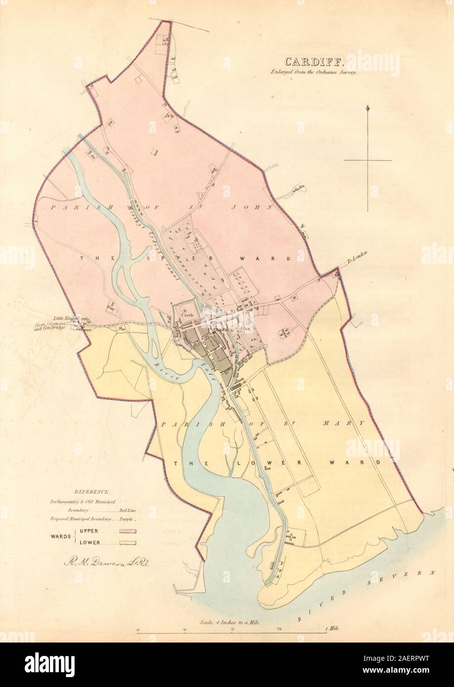 CARDIFF borough/town/city plan. BOUNDARY COMMISSION. Wales. DAWSON 1837 ...