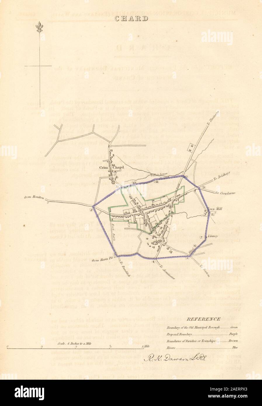 CHARD borough/town plan. BOUNDARY COMMISSION. Somerset. DAWSON 1837 old ...