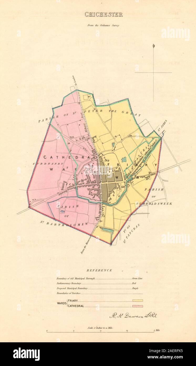 CHICHESTER borough/town/city plan. BOUNDARY COMMISSION. Sussex. DAWSON ...