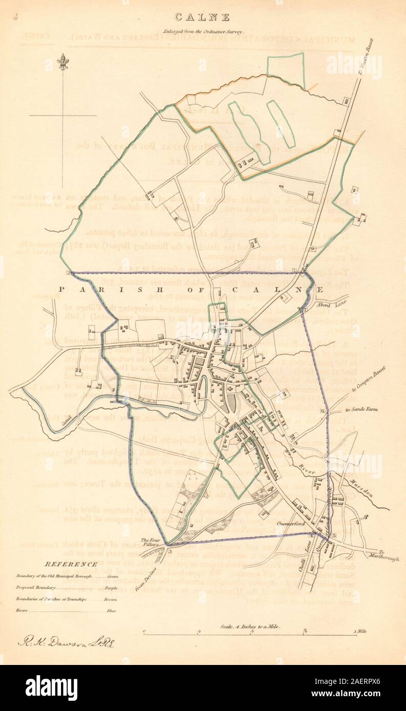 CALNE borough/town plan. BOUNDARY COMMISSION. Wiltshire. DAWSON 1837 ...