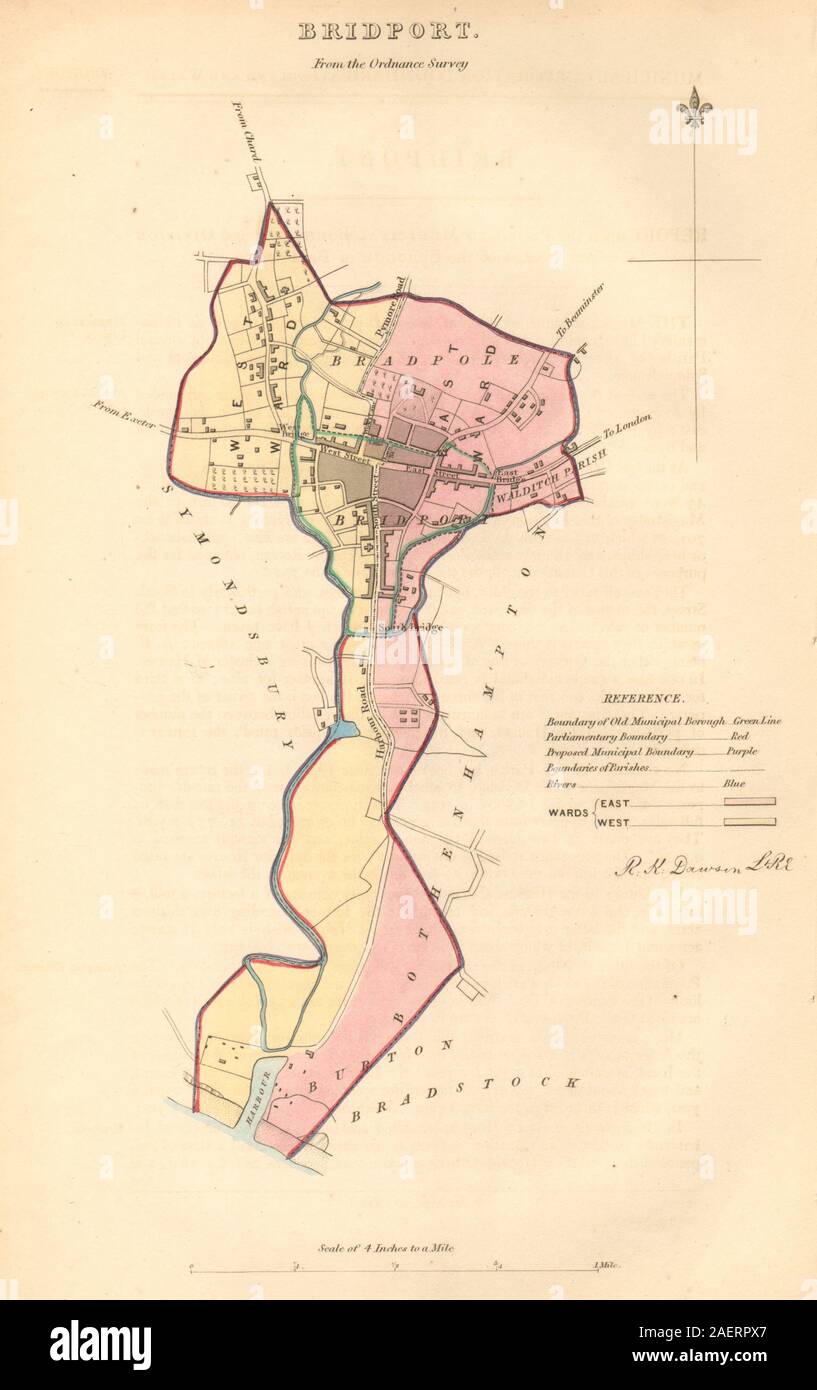 BRIDPORT borough/town plan. BOUNDARY COMMISSION. Dorset. DAWSON 1837 ...