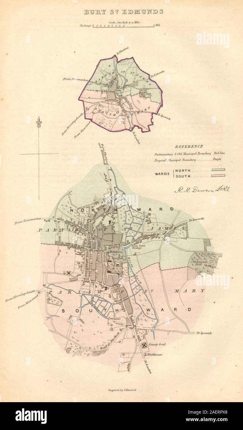 BURY ST EDMUNDS borough/town plan. BOUNDARY COMMISSION. Suffolk. DAWSON ...