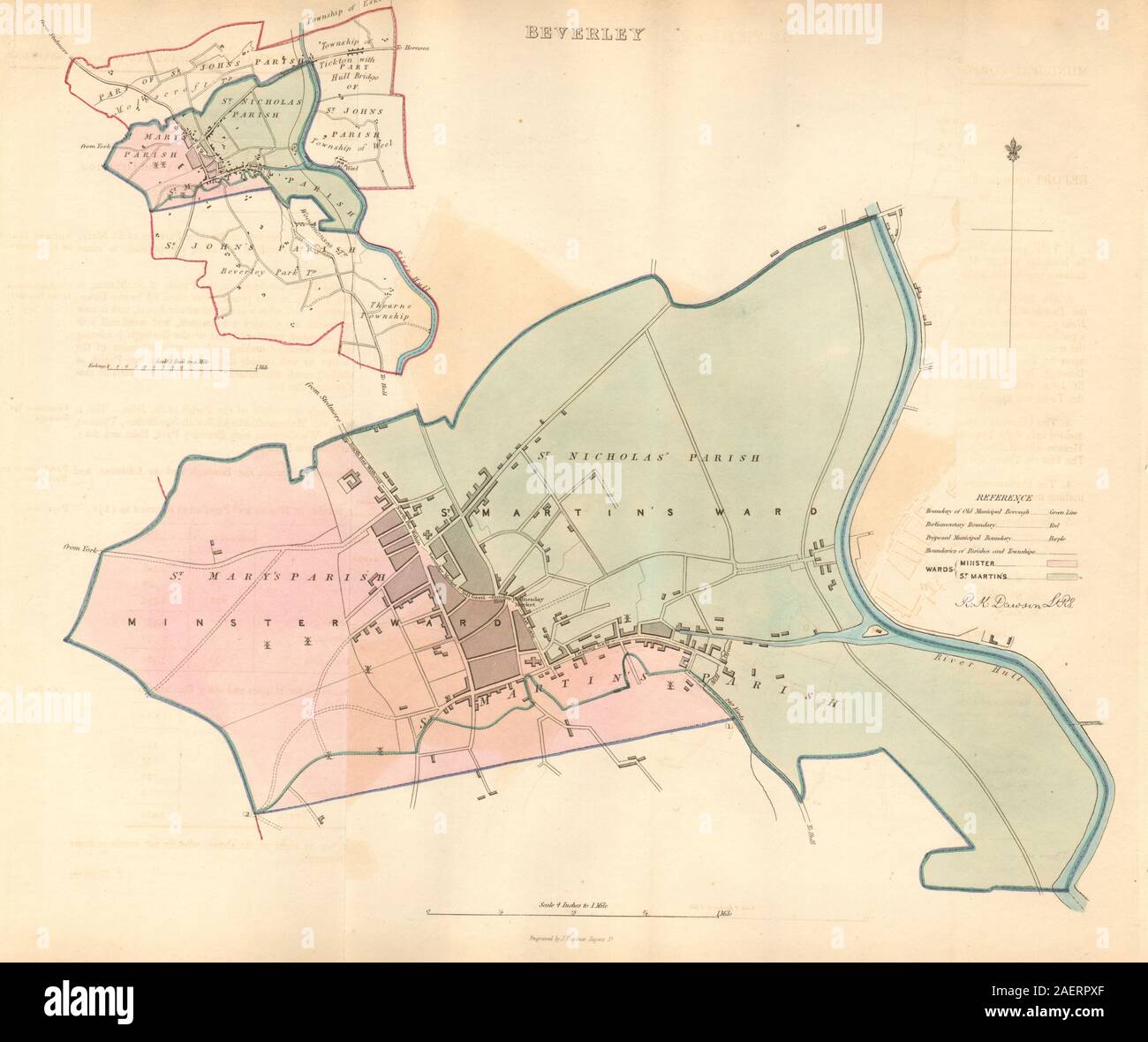 BEVERLEY borough/town plan. BOUNDARY COMMISSION. Yorkshire. DAWSON 1837 ...