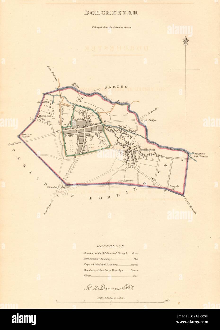 DORCHESTER borough/town plan. BOUNDARY COMMISSION. Dorset. DAWSON 1837 ...