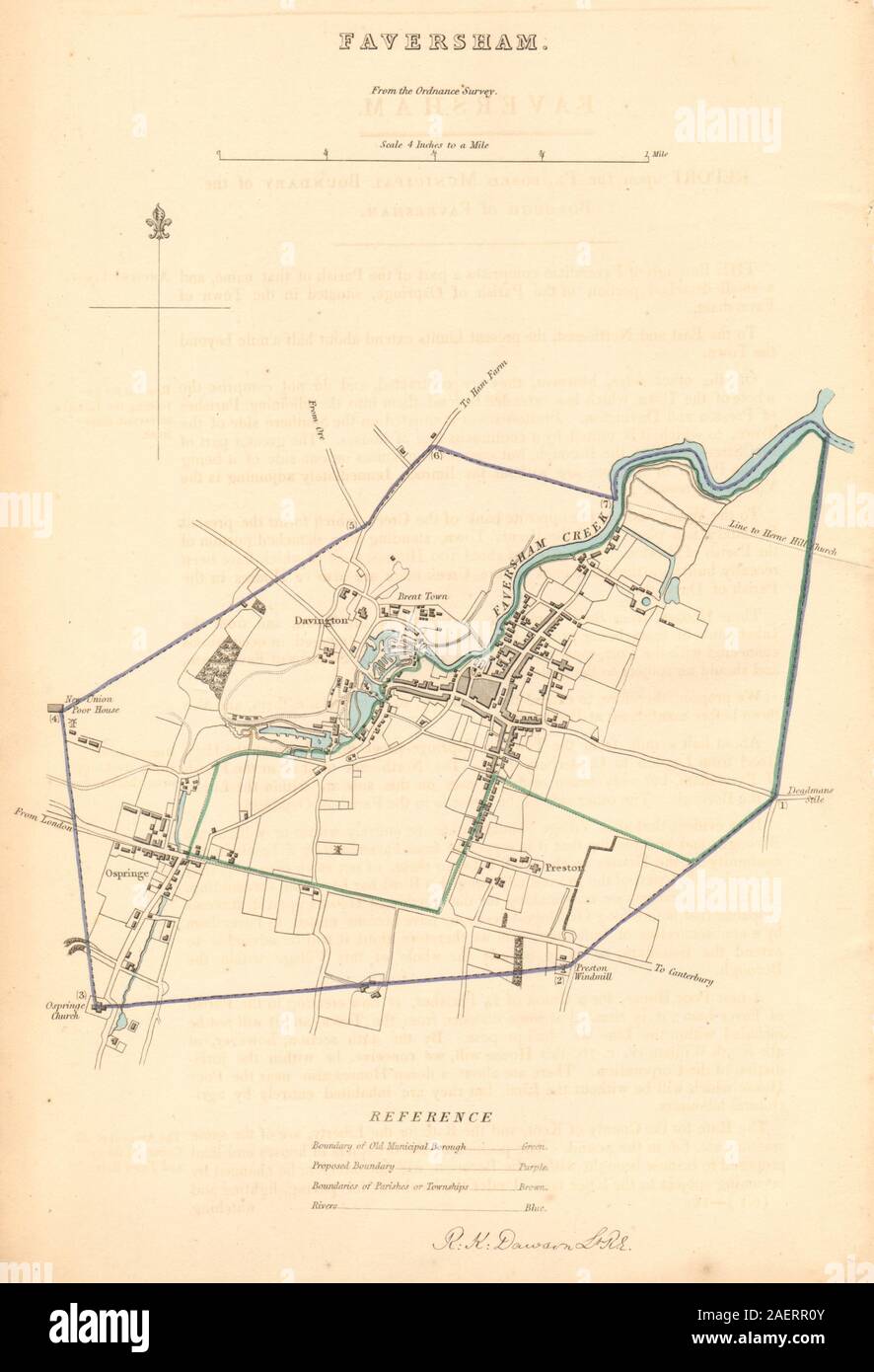 FAVERSHAM borough/town plan. BOUNDARY COMMISSION. Kent. DAWSON 1837 old ...