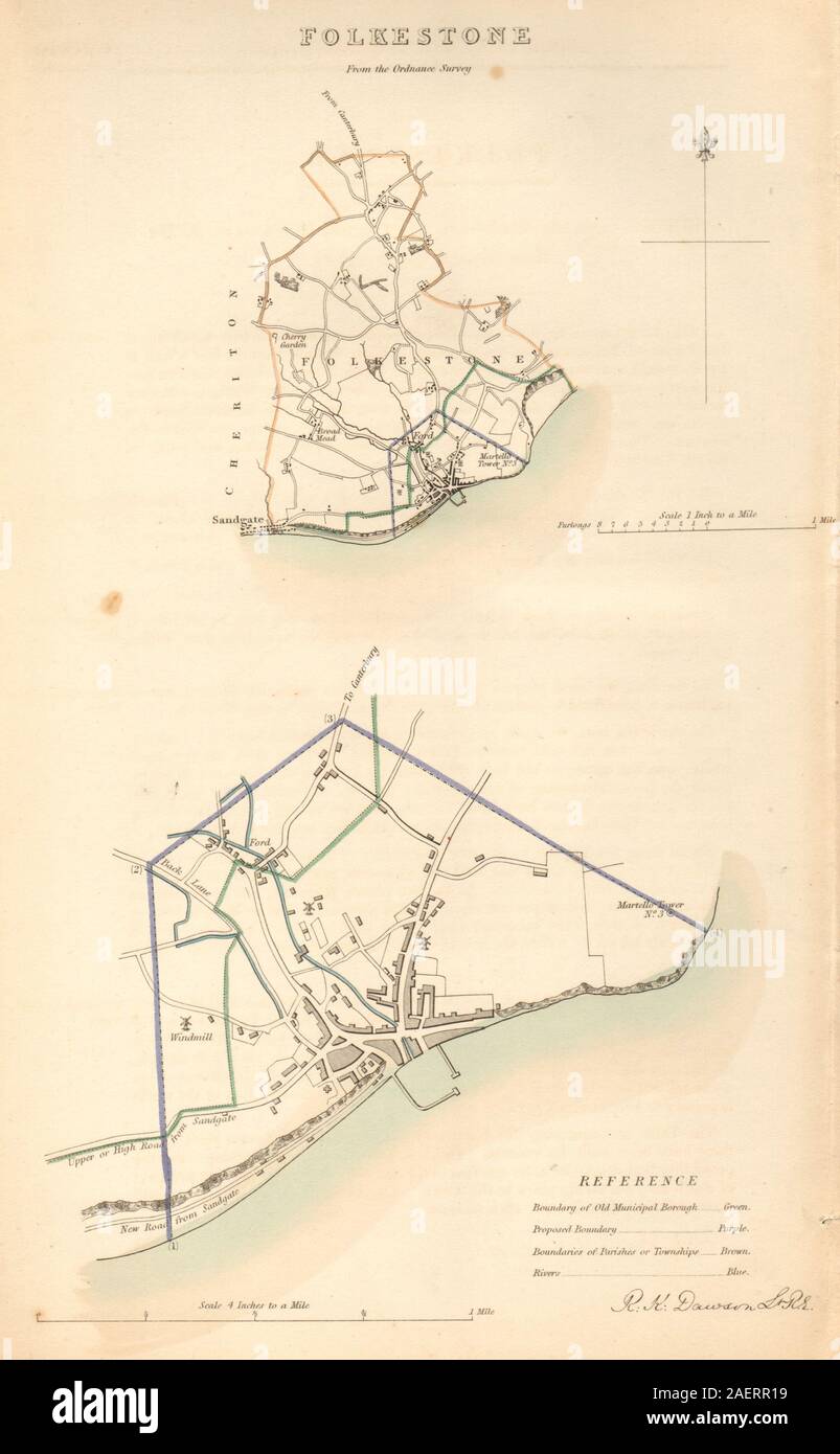 FOLKESTONE borough/town/city plan. BOUNDARY COMMISSION. Kent. DAWSON ...
